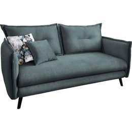 Home Affaire 3-Sitzer &raquo;Lazio, 183 cm breit, modern und bequem&laquo; Velours, inkl. R&uuml;cken- und Zierkissen blau B/H/T: 183cm x 94cm x 110cm, Veloursstoff