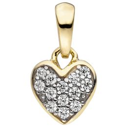 Jobo M&auml;dchen Herzanh&auml;nger "Anh&auml;nger Herz 8,3 mm", Gelbgold 375, gold, Gelbgold 375, Schmuckanh&auml;nger, 9 Karat 375 Gold bicolor mit Zirkonia