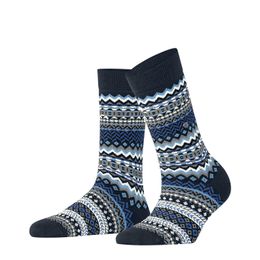 Burlington Damen Socken "Fair Isle", Gr. 36, blau, Obermaterial: 69% Schurwolle WV. 26% Polyamid PA. 3% Baumwolle CO. 2% Elasthan EL., glatt, Socken
