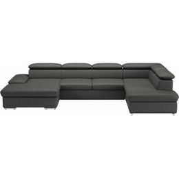 Sit & More Wohnlandschaft SIT & MORE, B:349cm H:73cm T:226cm, grau, NaturLEDER, Sofas, "Valantine U-Form, B: 349 cm", mit Arm- & Kopfteilverstellung, optional
