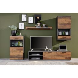 Wohnwand Home Affaire, B:246cm H:182cm T:37cm, braun, Holzwerkstoff, Wohnzimmer, Kastenm&ouml;bel-Sets, "Mansfield"