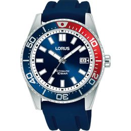 Lorus Herren Lorus Automatikuhr Armbanduhr, Herrenuhr, Mechanische Uhr, Silikonarmband, analog, Tag blau Einheitsgr&ouml;&szlig;e