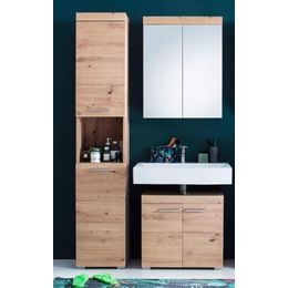 Badm&ouml;bel-Set Welltime, braun, Holzwerkstoff, Kunststoff, Metall, Kastenm&ouml;bel-Sets, "Avena", Badm&ouml;bel - Hochschrank, Waschbeckenunterschrank und