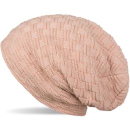 styleBREAKER Damen Strickm&uuml;tze "Feinstrick Beanie mit Flecht Muster und Teddyfleece", rosa, Modisch, 100% Viskose CV., M&uuml;tzen