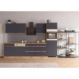 K&uuml;chenzeile KOCHSTATION, B:300cm H:200cm T:60cm, braun, Komplettk&uuml;chen-Sets, "KS-Riesa", Stellbreite 300 cm, wahlweise mit Induktionskochfeld