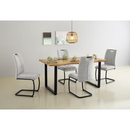Esstisch Hela, B:160cm H:76cm T:90cm, beige, K&uuml;che, Tische, "GISELLE Baumkantentisch, K&uuml;chentisch", Kufengestell Metall, Industrial Design, 140 - 200