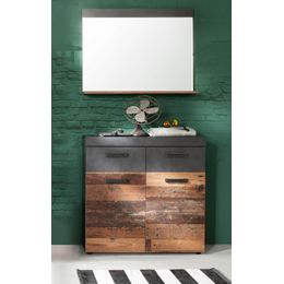 Garderoben-Set Home Affaire, braun, Flur, Kastenm&ouml;bel-Sets, "Ilana", Garderobenm&ouml;bel im modernen Industrial Style mit antikfarbenen Griffen