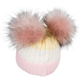 styleBREAKER Jungen Bommelm&uuml;tze "Gestreifte Kinder Bommelm&uuml;tze mit zwei Bommel", rosa, Modisch, 100% Polyacryl PAN., M&uuml;tzen