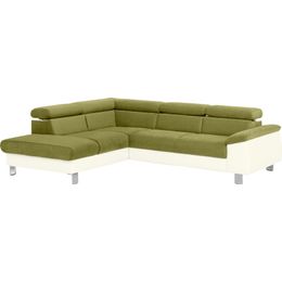 Ecksofa COTTA, B:249cm H:72cm T:100cm, gr&uuml;n, Microfaser PRIMABELLE (100% Polyester);Kunstleder SOFTLUX;Feinstruktur (100% Polyester);Kunstleder