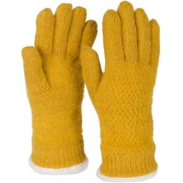styleBREAKER Damen Strickhandschuhe "Strickhandschuhe mit Reiskornmuster und Fleece", gelb, Modisch, Handschuhe