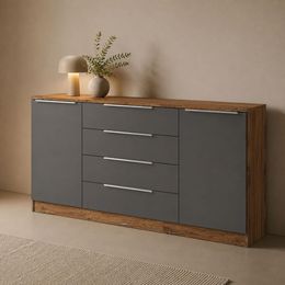 borchardt M&ouml;bel Kommode BORCHARDT M&Ouml;BEL, B:166cm H:78cm T:35cm, grau, Holzwerkstoff, Schlafzimmer, Sideboards, "Oliva, Kommode mit Metallgriffen", mit 4 Schubk&auml;sten