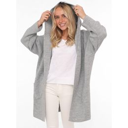 Zwillingsherz Damen Strickjacke, grau, meliert, unifarben, Strick, Obermaterial: 60% Polyamid, 20% Polyester, 15% Wolle, 5% Alpaka, Strickjacken,