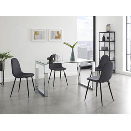 Esszimmerstuhl OTTO HOME, B:44cm H:87cm T:52cm, grau, Polyester, St&uuml;hle, "Eadwine, Stuhl, K&uuml;chenstuhl, 4-Fu&szlig; Stuhl", Polsterstuhl mit Metallgestell,