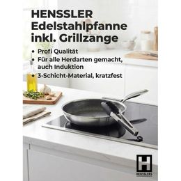 HENSSLERS Bratpfanne &raquo;Premium, inklusive Grillzange&laquo; Edelstahl Set, 2 tlg. &Oslash; 20cm + H&ouml;he 4,5cm