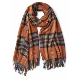 Damen Wollschal "Scotland", orange, Basic, Collezione Alessandro, gestreift, Polyacryl, Modet&uuml;cher, mit Karomuster, Made in Italy