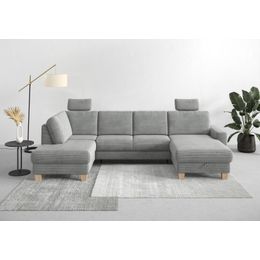 Wohnlandschaft OTTO HOME, B:314cm H:91cm T:170cm, silber, 100% Polyester, Sofas, "Summer U-Form", mit oder ohne Schlaffunktion und Bettkasten,