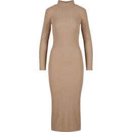 Urban Classics Damen Shirtkleid "Urban Classics Ladies Rib Longlseeve Mockneck Dress", beige, Gr. M, unifarben, 80% Polyester, 20% Viskose, Kleider