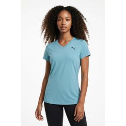 Puma Damen Trainingsshirt "W TAD ESSENTIAL VNECK TEE", blau, Gr. S, Jersey, Obermaterial: 100% Polyester, Shirts, mit DryCELL-Technologie,