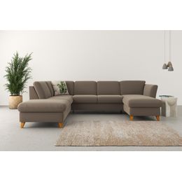 Wohnlandschaft Home Affaire, B:307cm H:86cm T:213cm, beige, 100% Polyester, Sofas, "Trelleborg U-Form", Federkern-Polsterung, wahlweise mit