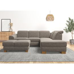Ecksofa Home Affaire, B:263cm H:86cm T:219cm, grau, Flachgewebe 100% Polyester, Wohnzimmer, Sofas, "Dundee L-Form", wahlweise mit Kopfteilverstellung