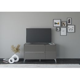 Lowboard, B:137cm H:78cm T:42cm, grau, SET ONE BY Musterring, Glas, Holzwerkstoff, Wohnzimmer, Sideboards, "Reno", Mit Winkelfu&szlig; in diversen Farben,