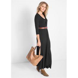 bonprix Damen Maxikleid, schwarz, Gr. 36, Obermaterial: 95% Viskose, 5% Elasthan, Kleider, f&uuml;r Casualmode im Fr&uuml;hjahr und Sommer, A-Linie, mit