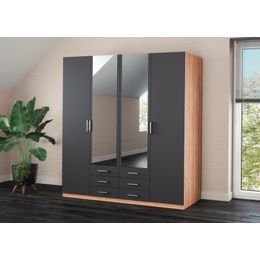 Kleiderschrank Priess, B:185cm H:193cm T:56cm, schwarz, Holzwerkstoff, Schlafzimmer, Schr&auml;nke, "Amsterdam, viel Stauraum durch viele Schubk&auml;sten",