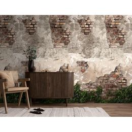 Livingwalls living walls Fototapete &raquo;The Wall 4 Eyecatcher &ndash; Steinwand mit Efeubl&auml;ttern Vlies-Fototapete&laquo; Steinoptik matt naturalistisch leicht strukturiert 