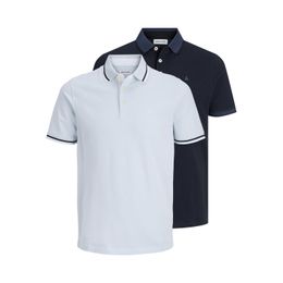 Jack & Jones JACK & JONES Herren Poloshirt "JJEPAULOS im Doppelpack mit Logostickerei und Komfort", blau, Gr. S, unifarben mit Farbeinsatz, Single Jersey,