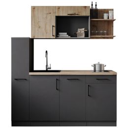K&uuml;che respekta, B:175cm H:200cm T:60cm, schwarz, Komplettk&uuml;chen-Sets, "Oliver", zerlegt, wahlweise mit Mikrowelle, mit Soft Close, Breite 175 cm