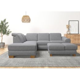 Ecksofa Home Affaire, B:263cm H:86cm T:219cm, grau, Flachgewebe 100% Polyester, Wohnzimmer, Sofas, "Dundee L-Form", wahlweise mit Kopfteilverstellung