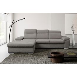 WERK2 Ecksofa &raquo;Palma 282 x 185 cm modern und bequem&laquo; Chenille, L-Form, XXL, Schlaffunktion, Bettkasten grau B/H/T: 282cm x 88cm x 185cm, Chenille, 