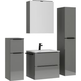 Badm&ouml;bel-Set Nobilia, B:140cm H:169cm T:48,7cm, grau, Kastenm&ouml;bel-Sets, "Levere", inkl. Spiegelschrank mit Beleuchtung und Dimmerfunktion, in 4
