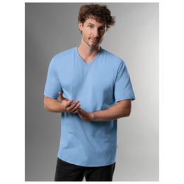 TRIGEMA Herren T-Shirt "TRIGEMA V-Shirt DELUXE Baumwolle", blau, Basic, Gr. S, Single Jersey, 100% Baumwolle, Shirts