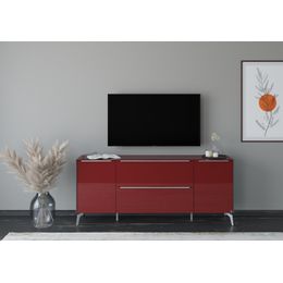 Lowboard, B:182cm H:78cm T:42cm, rot, SET ONE BY Musterring, Glas, Holzwerkstoff, Wohnzimmer, Sideboards, "Reno", Mit Winkelfu&szlig; in diversen Farben,