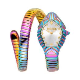 JUST cavalli time Damen Quarzuhr &raquo;Signature Snake&laquo; Armbanduhr, Edelstahlarmband, analog, Kristallsteine bunt Einheitsgr&ouml;&szlig;e