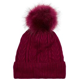 styleBREAKER Damen Bommelm&uuml;tze "Feinstrick Bommelm&uuml;tze mit Zopfmuster", rot, Modisch, 100% Viskose CV., M&uuml;tzen