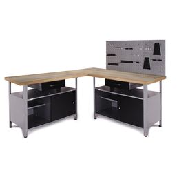 ONDIS24 Werkstatt-Set "Eckl&ouml;sung &raquo;One&laquo;", B:180cm H:144cm T:180cm, grau, Werkb&auml;nke, Arbeitsh&ouml;he 85 cm - Buchen Arbeitsplatte 27 mm stark