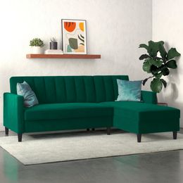 Ecksofa DOREL HOME, B:213cm H:83cm T:154cm, gr&uuml;n, Veloursstoff 100% Polyester, Wohnzimmer, Sofas, "Celine, L-Form", mit Bett-Funktion und Stauraum.