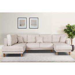 Wohnlandschaft OTTO HOME, B:310cm H:90cm T:192cm, beige, 88% Polyester, 9% Rayon, 3% Nylon, Sofas, "TRIPLO U-Form wahlweise mit Schlaffunktion,
