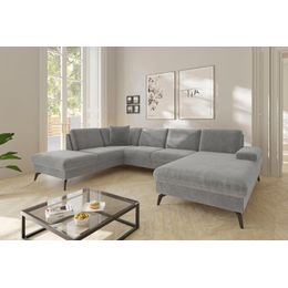 Sit & More Wohnlandschaft SIT & MORE, B:300cm H:83cm T:202cm, grau, 100% Polyester, Sofas, "Morris Jubi U-Form, B: 300 cm", mit Armteilfunktion & 1 Zierkissen,