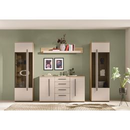 Wohnwand Home Affaire, B:290cm H:270cm T:42cm, beige, Holzwerkstoff, Wohnzimmer, Kastenm&ouml;bel-Sets, "Cantara, Anbauwand, Wohnzimmer-Set, in Eiche