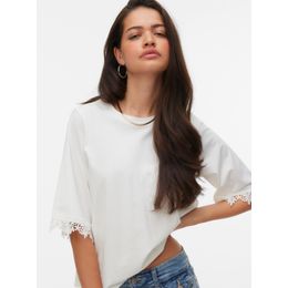 V&eacute;ro Moda VERO MODA Damen Rundhalsshirt "VMLYLA SS O-NECK TOP JRS"snow wei&szlig;, Gr. XS, unifarben, Jersey, Obermaterial: 100% Baumwolle, Shirts, Baumwolle,
