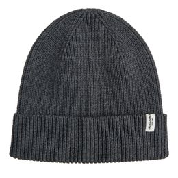 Jack & Jones JACK & JONES Herren Strickm&uuml;tze "JACBRINK BEANIE LN", grau, unifarben, Strick, Baumwolle, M&uuml;tzen, Baumwolle, in Rippenoptik