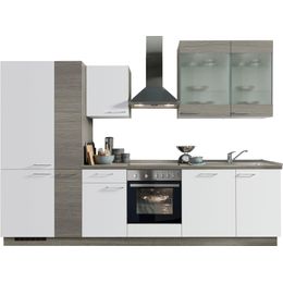 K&uuml;chenzeile KOCHSTATION, B:310cm T:60cm, wei&szlig;, Komplettk&uuml;chen-Sets, ""KS-Trea", wahlweise mit E-Ger&auml;ten, h&ouml;henverstellbare F&uuml;&szlig;e", vormontiert, mit