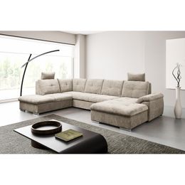WERK2 Wohnlandschaft &raquo;Arena 339 x 220 cm modern und bequem&laquo; U-Form, XXL, Schlaffunktion, Bettkasten beige 100% Polyester B/H/T: 339cm x 102cm x 220cm,