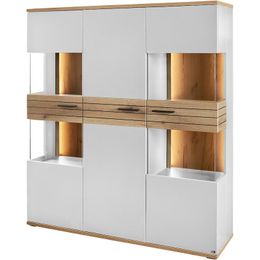 set one by Musterring Vitrine &raquo;Quincy&laquo; 1 Stk. tlg. Mit 4 Glasausschnitten und LED, in 2 Farben erh&auml;ltlich, 134,8 cm wei&szlig; Glas, Holzwerkstoff, MDF, 