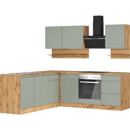 Winkelk&uuml;che KOCHSTATION, B:220cm H:200cm T:60cm, gr&uuml;n, Komplettk&uuml;chen-Sets, "KS-Virginia,neu in verbesserter Ausf&uuml;hrung", Stellbreite 220/220 cm,