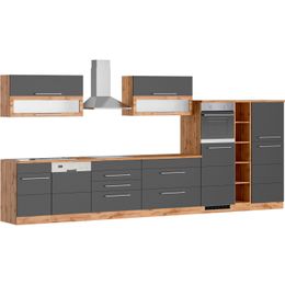 K&uuml;chenzeile KOCHSTATION, B:440cm H:200cm T:60cm, grau, Komplettk&uuml;chen-Sets, "KS-Wien", Breite 440 cm, wahlweise mit E-Ger&auml;ten