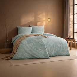 Estella Bettw&auml;sche &raquo;Moena&laquo; 2 blau Flanell, Bezug: 100% Baumwolle B/L: 135cm x 200cm, 1 Stk., 1 Stk., Flanell, B/L: 80cm x 80cm, 2